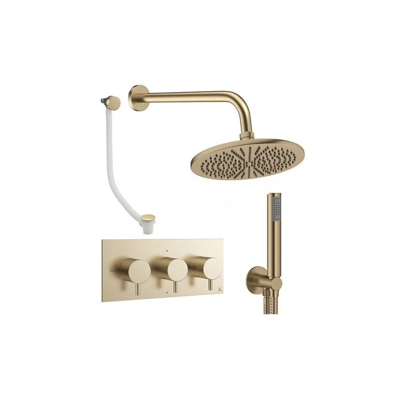 Crosswater Design Shower Set 8 Brushed Brass 300mm