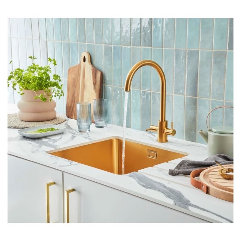 Clearwater Loreto Twin Lever Kitchen mixer Tap Brushed Brass