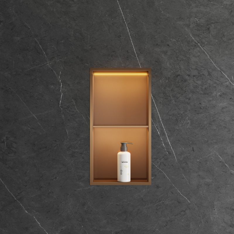 Bath Style Dual Niche With LED Light 600 x 300mm Brushed Bronze
