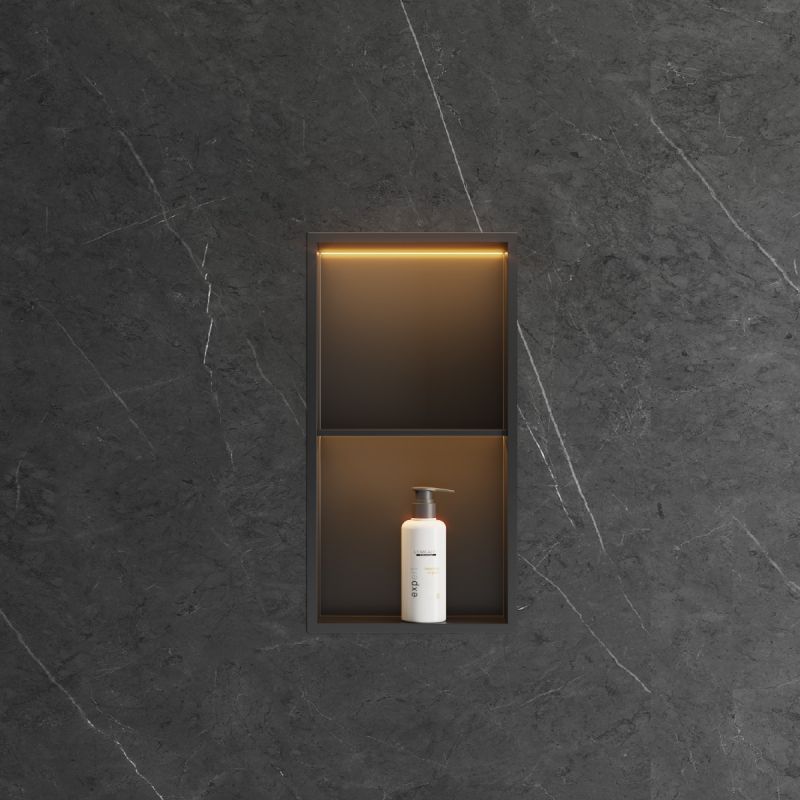 Bath Style Dual Niche With LED Light 600 x 300mm Matt Black
