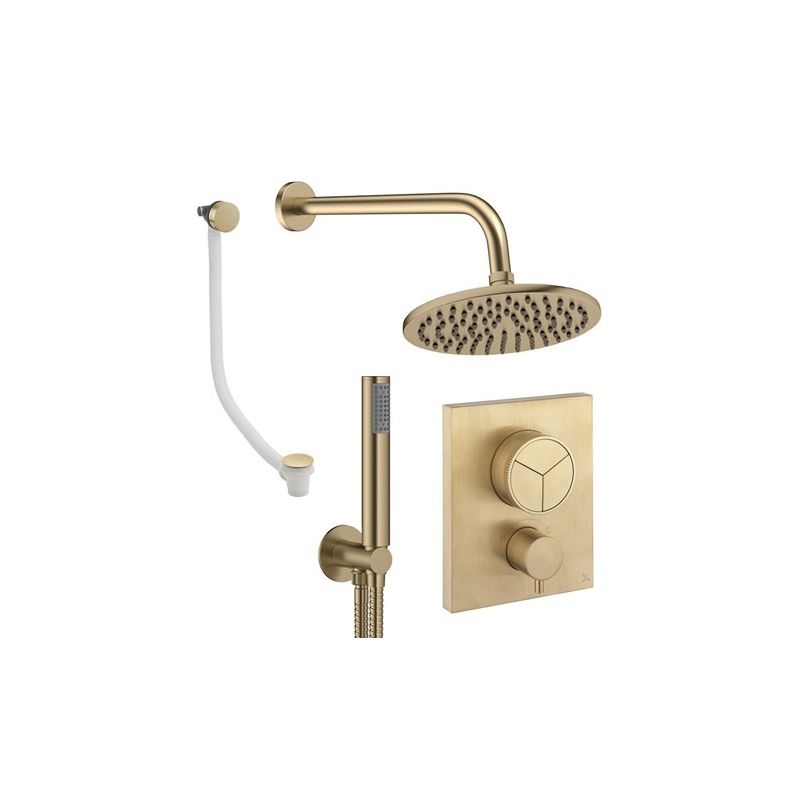Crosswater Push Shower Set 7 Brushed Brass 200mm