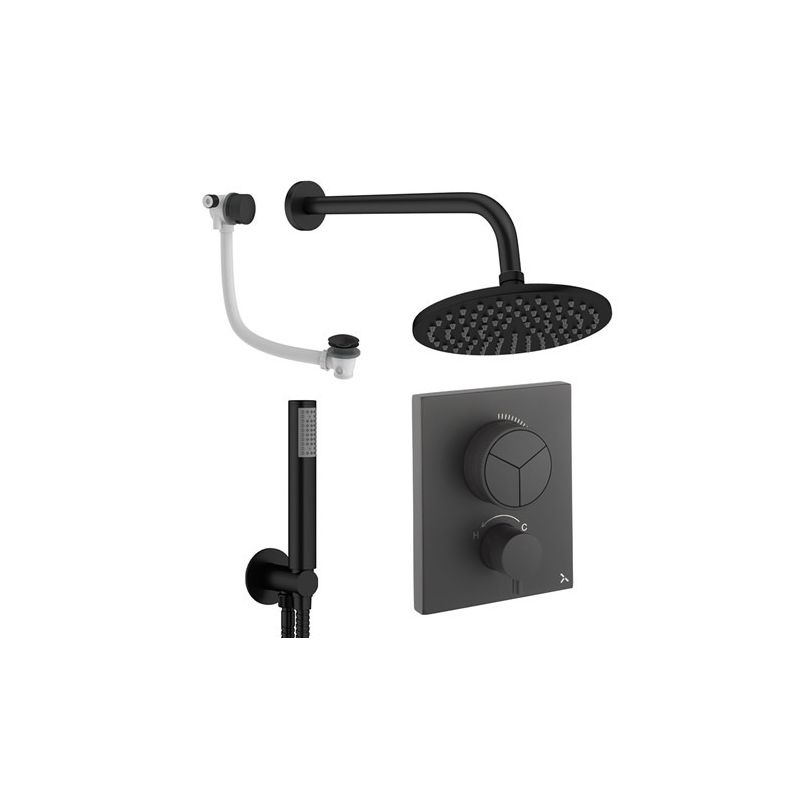 Crosswater Push Shower Set 7 Matt Black 200mm