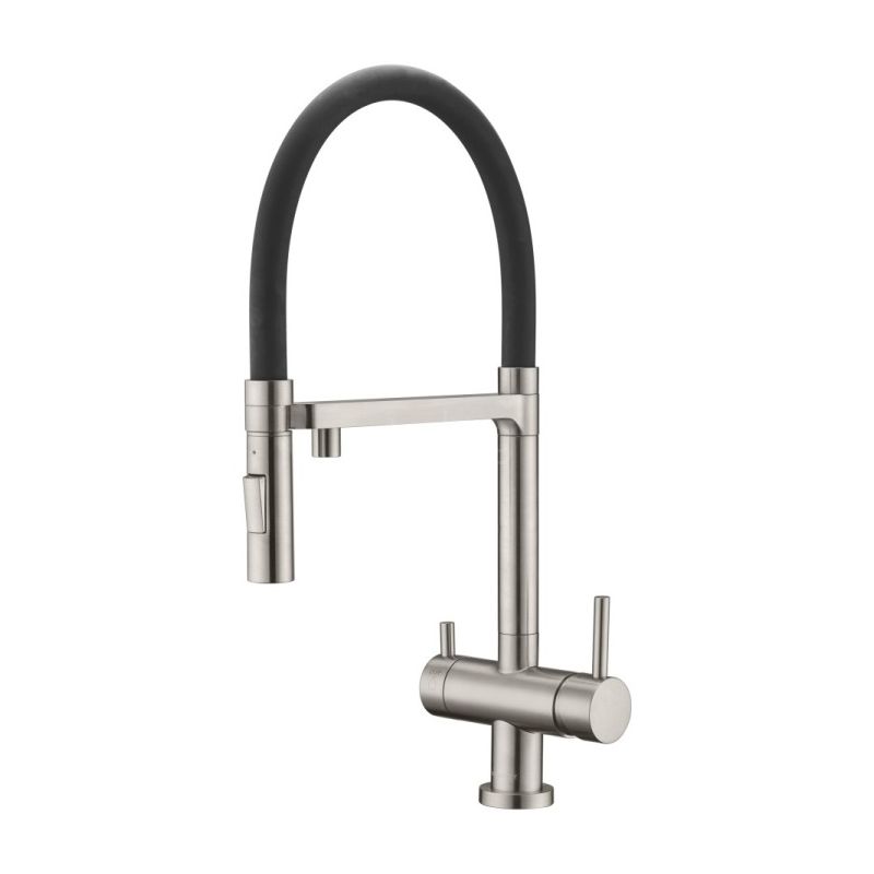 Clearwater Bellatrix filter Kitchen mixer Tap Brushed Nickel / Black Hose