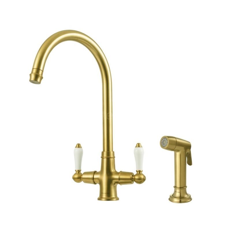 Clearwater Elegance Mono Kitchen mixer Tap with Rinse Brushed Brass