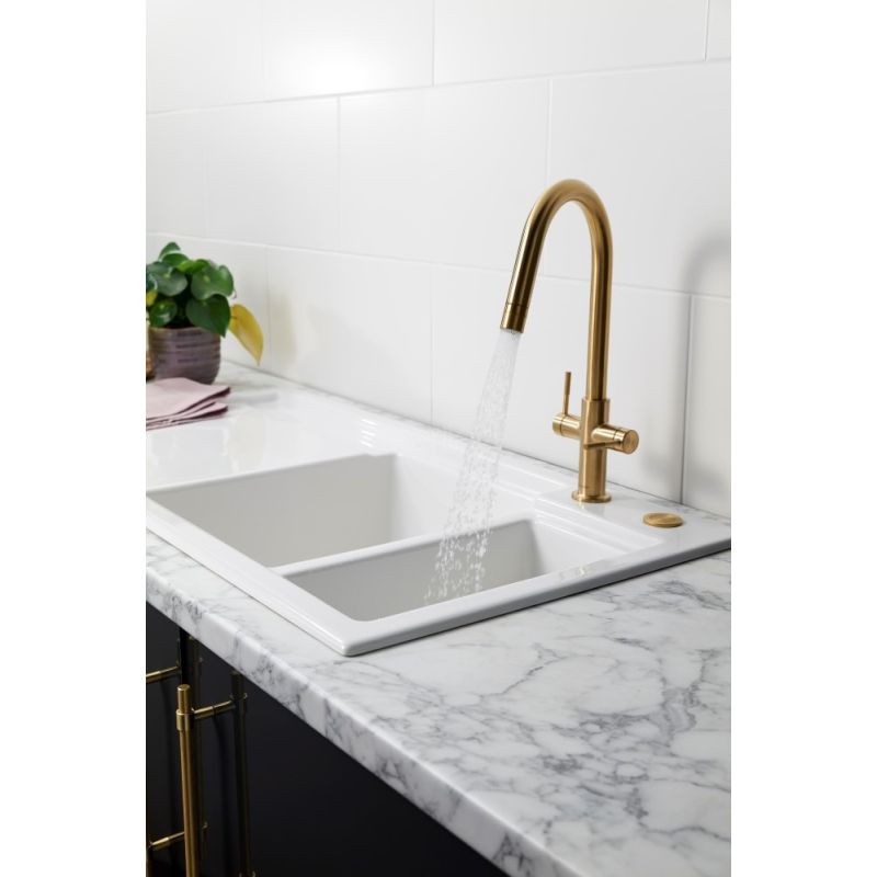 Clearwater Topaz J Spout Kitchen mixer Tap Brushed Brass