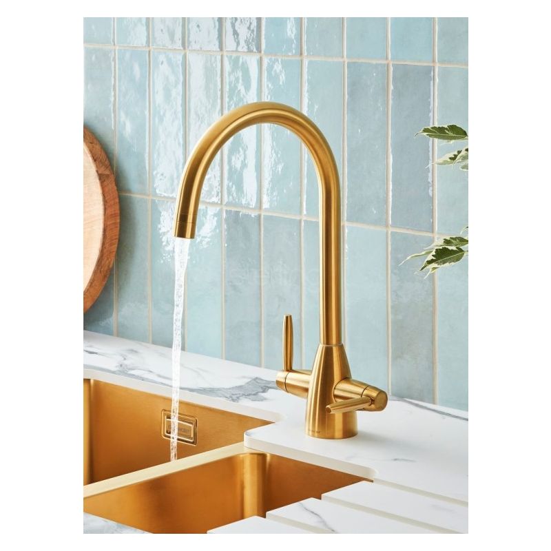 Clearwater Tutti Twin Lever Kitchen mixer Tap Artisan Brass